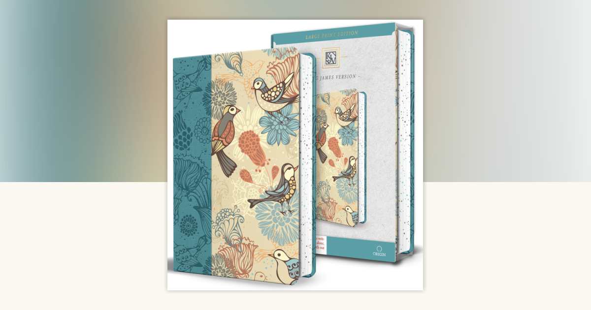KJV Holy Bible, Large Print Medium Format, Blue with Birds Faux Leather ...
